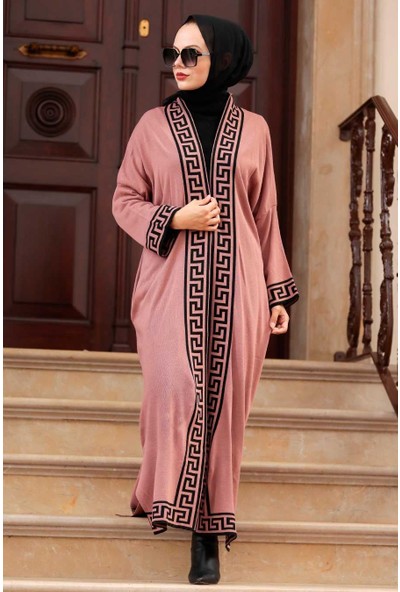 Neva Style Neva Style - Şerit Desenli Gül Kurusu Tesettür Triko Hırka 3049GK Neva Style Neva Style - Şerit Desenli Gül Kurusu Tesettür Triko Hırka 3049GK