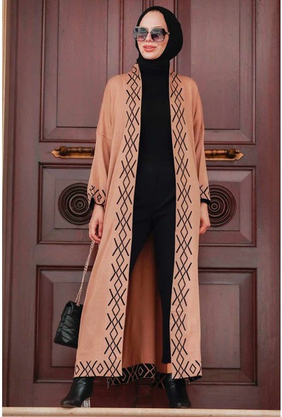 Neva Style Neva Style - Şerit Desenli Bisküvi Tesettür Triko Hırka 3063BS