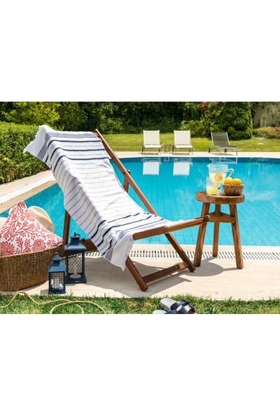 Madame Coco Evelia Armürlü Plaj Havlusu - Lacivert Mint - 75 x 150 cm