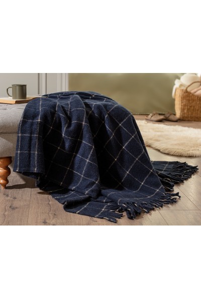 Madame Coco Corin Tek Kişilik Yün Battaniye - Lacivert Sarı