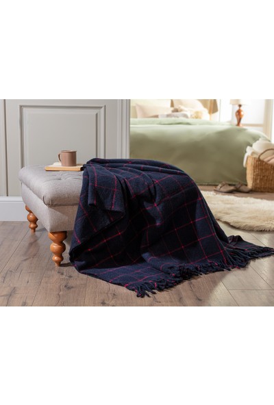 Madame Coco Corin Tek Kişilik Yün Battaniye - Lacivert Kırmızı