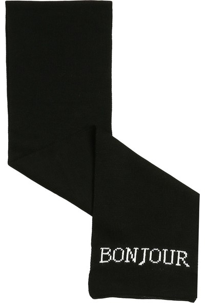 Limon Siyah Yazı Baskılı Kadın Atkı