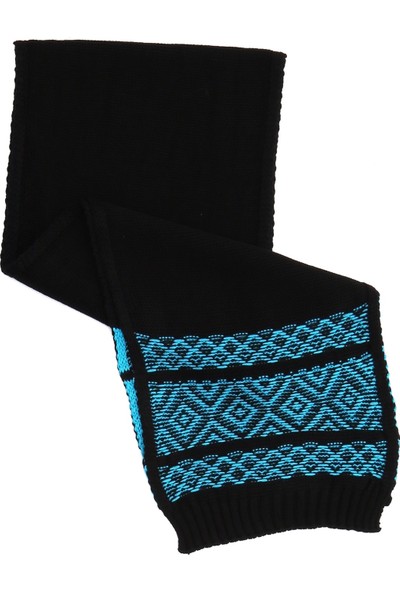 Limon Mavi Detaylı Siyah Erkek Atkı