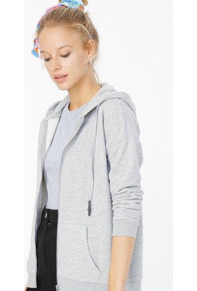 Limon VERONA Kapüşonlu Uzun Kol Standart Düz Gri Melanj Kadın Sweatshirt