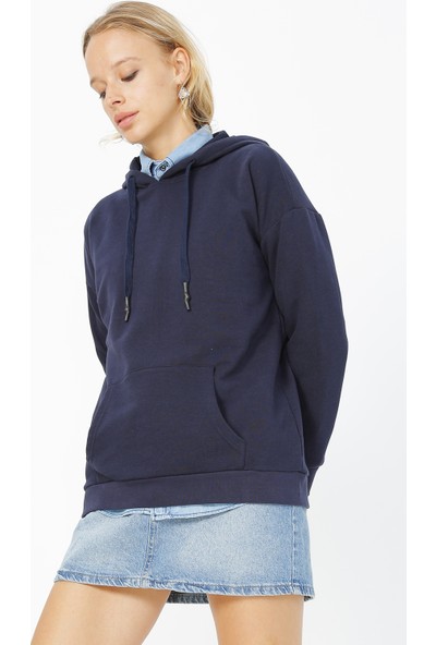 Limon Kapüşon Yaka Lacivert Kadın Sweatshirt Limon Kapüşon Yaka Lacivert Kadın Sweatshirt