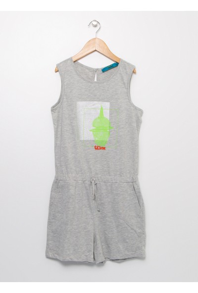 Funky Rocks Bisiklet Yaka Kolsuz Baskılı Gri Kız Çocuk Tulum
