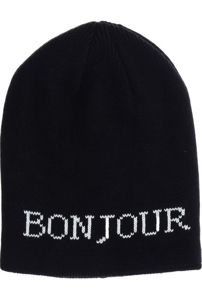 Limon Siyah Yazı Baskılı Kadın Bere