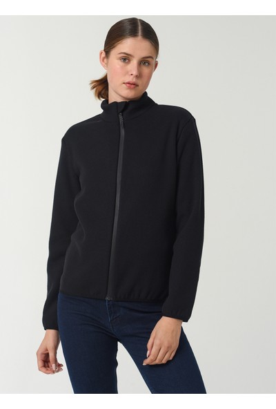 National Geographic Dik Yaka Uzun Kollu Fermuarlı Siyah Kadın Sweatshirt