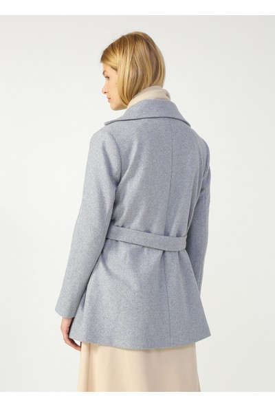 Limon Kruvaze Yaka Gri Kadın Kaban