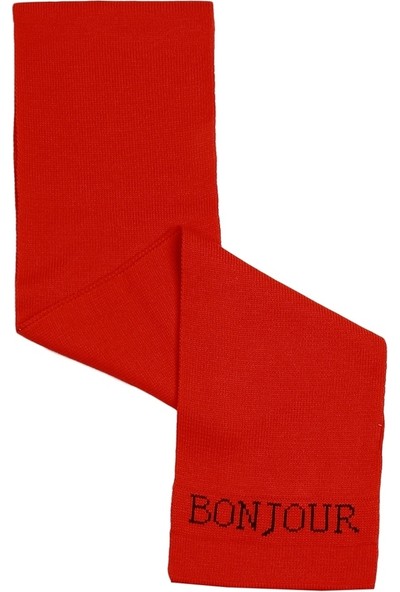 Limon Kırmızı Yazı Desenli Kadın Atkı