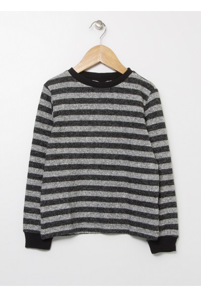 Limon Edwardboy Gri - Siyah Bisiklet Yaka Erkek Çocuk Kazak