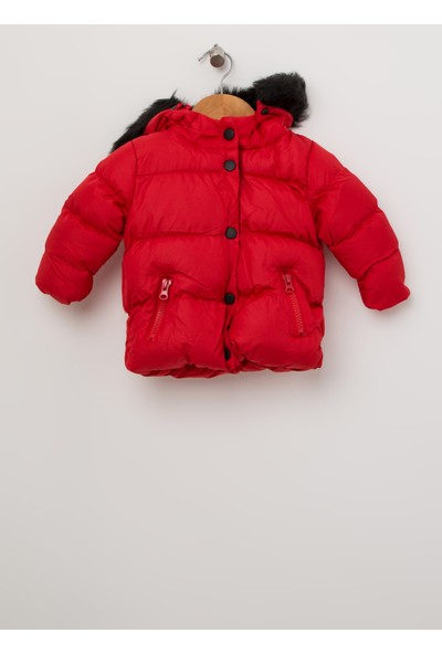 Mammaramma Kürk Detaylı Kapüşonlu Kırmızı Kız Çocuk Mont
