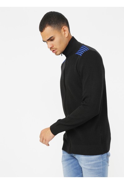 Limon Dik Yaka Fermuarlı Siyah Erkek Hırka