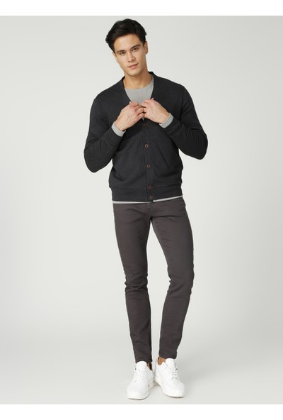 Limon Pamuklu Antrasit Melanj Erkek Hırka