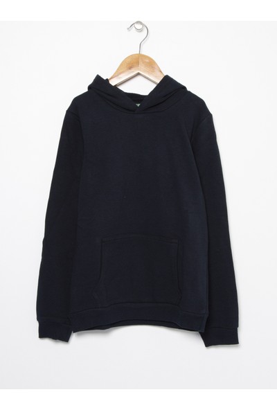 Limon Kapüşonlu Uzun Kollu Düz Lacivert Erkek Çocuk Sweatshirt