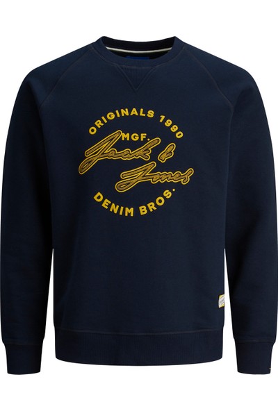 Jack & Jones O Yaka Regular Fit Baskılı Lacivert Erkek Sweatshirt
