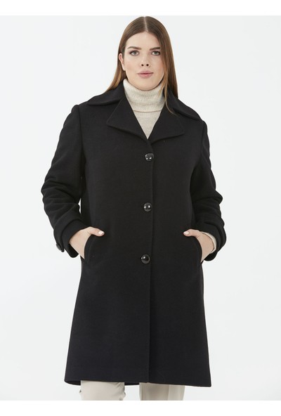 Selen Erkek Yaka Düz Siyah Kadın Kaban Selen Erkek Yaka Düz Siyah Kadın Kaban