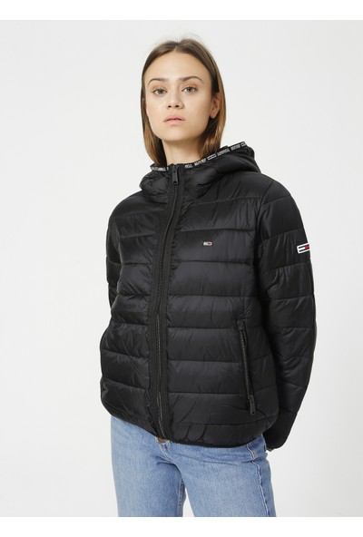 Tommy Jeans Tjw Quılted Tape Hooded Siyah Kapüşonlu Kadın Şişme Mont
