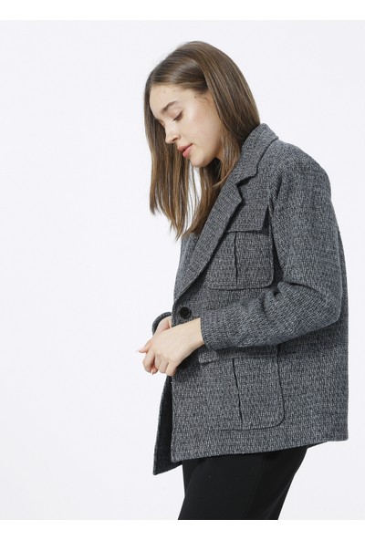 Fabrika Ceket Yaka Basic Kaz Ayağı Antrasit Kadın Kaban Fabrika Ceket Yaka Basic Kaz Ayağı Antrasit Kadın Kaban