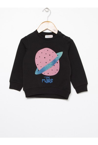 Mammaramma Baskili Siyah Kız Bebek Sweatshirt