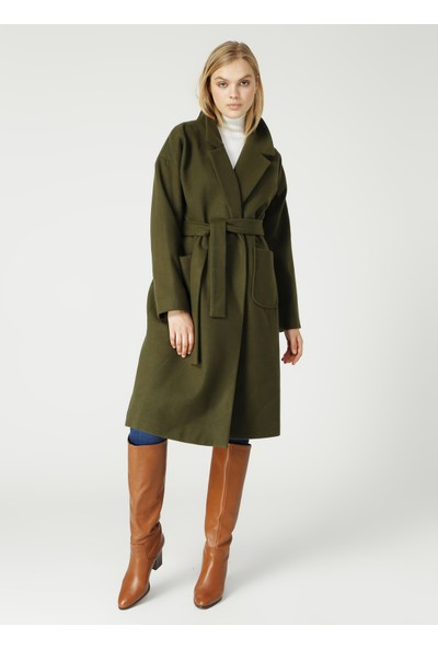 Fabrika Comfort Ceket Yaka Düz Haki Kaban