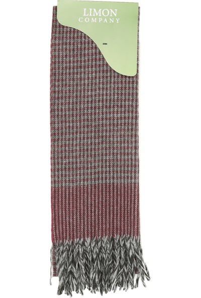 Limon Küçük Kareli Bordo Erkek Püsküllü Atkı