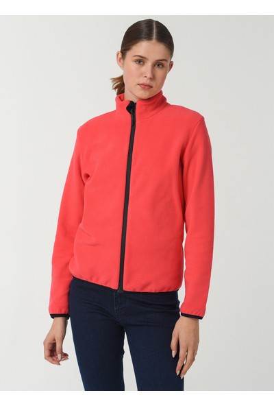 National Geographic Dik Yaka Uzun Kollu Fermuarlı Cepli Kırmızı Kadın Polar Sweatshirt