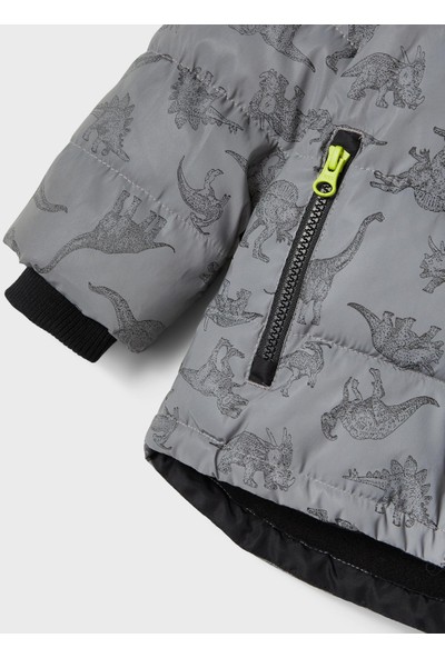 Name It Gri - Siyah Fermuarlı Bebek Desenli Mont