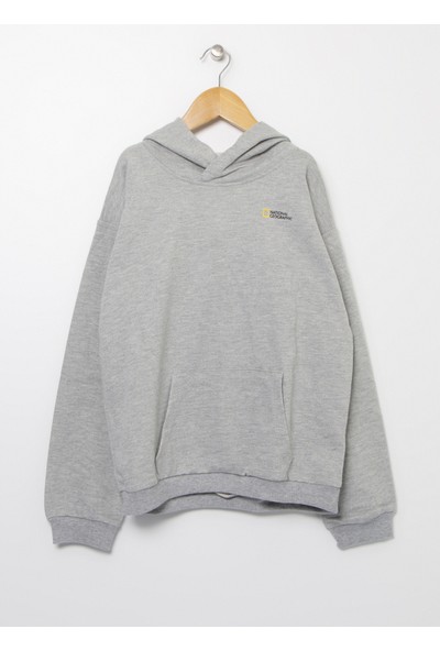 National Geographic Gri Melanj Kapüşonlu Erkek Çocuk Sweatshirt