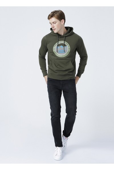 Jack & Jones Kapüşonlu Regular Fit Baskılı Haki Erkek Sweatshirt