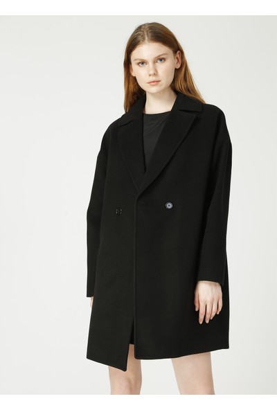 Limon Pargas Düğmeli Bol Kesim Siyah Kadın Kaban