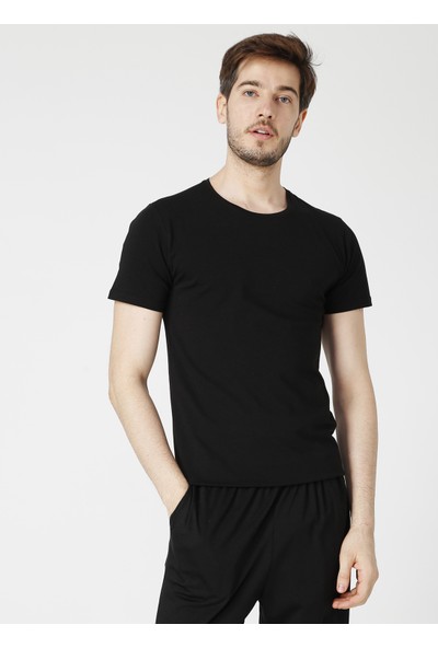 Fabrika Siyah Erkek Bisiklet Yaka TekliPamuk Fanila