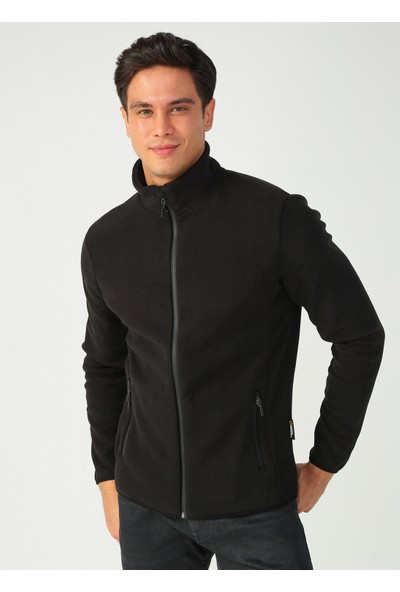 National Geographic Dik Yaka Uzun Kollu Fermuarlı Cepli Siyah Erkek Polar Sweatshirt