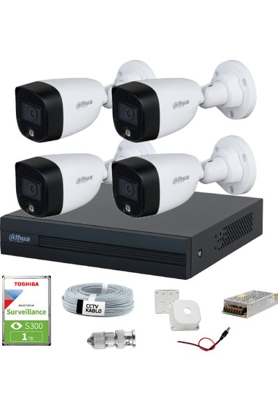 Dahua 4 Kameralı Renkli Gece Görüşlü Güvenlik Kamera Seti