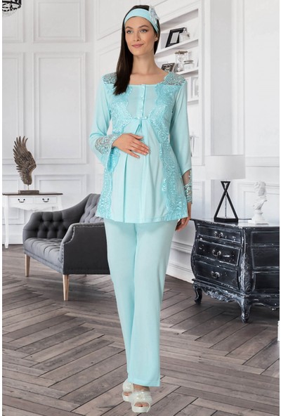 Mecit 5353 Turkuaz Sabahlıklı Lohusa Pijama Takımı Mecit 5353 Turkuaz Sabahlıklı Lohusa Pijama Takımı