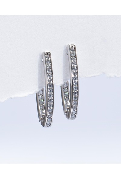 New Obsessions Gümüş Kaplama Zirkon Gömme Taşlı Sleek V Halka Küpe