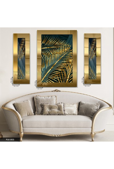 Evine Moda Yaprak Gold 3 Parça Aynalı Tablo Evine Moda Yaprak Gold 3 Parça Aynalı Tablo