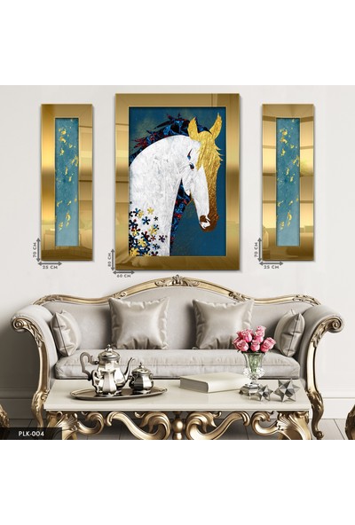 Evine Moda At Gold 3 Parça Aynalı Tablo Evine Moda At Gold 3 Parça Aynalı Tablo