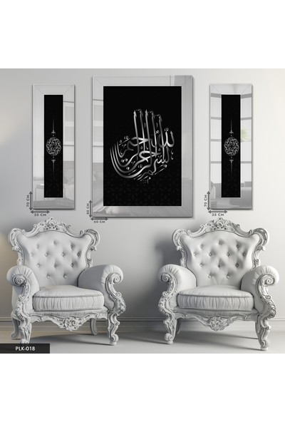 Evine Moda Besmele Gümüş 3 Parça Aynalı Tablo Evine Moda Besmele Gümüş 3 Parça Aynalı Tablo