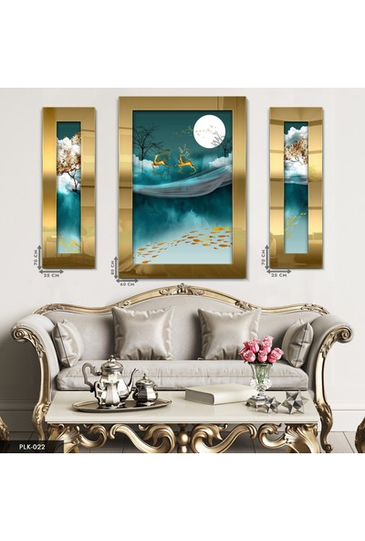 Evine Moda Geyik Gold 3 Parça Aynalı Tablo Evine Moda Geyik Gold 3 Parça Aynalı Tablo