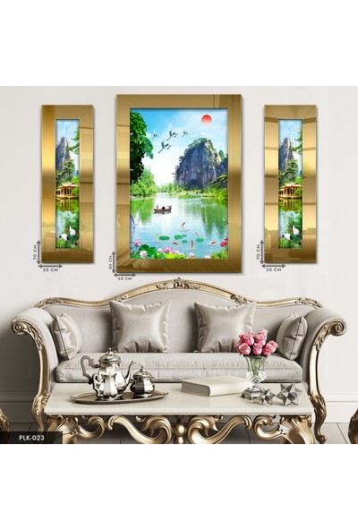 Evine Moda Doğanın Güzellikleri Gold 3 Parça Aynalı Tablo Evine Moda Doğanın Güzellikleri Gold 3 Parça Aynalı Tablo