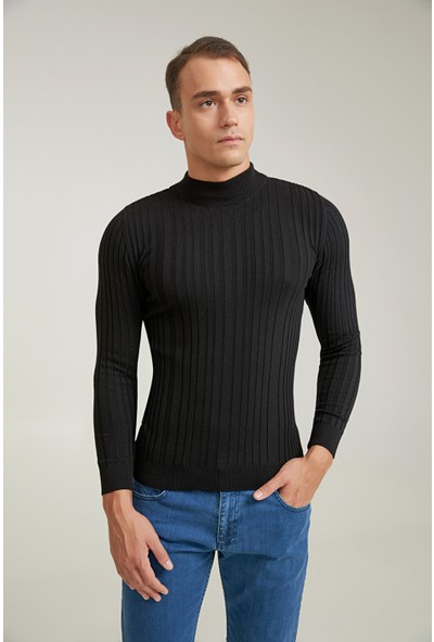 D'S Damat Slim Fit Siyah Fitilli Kazak