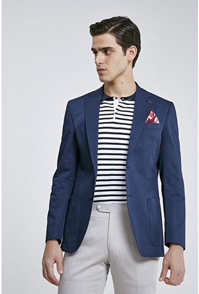 D'S Damat Ds Damat Slim Fit Lacivert Çizgili Kumaş Ceket