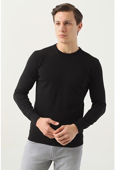 D'S Damat Regular Fit Siyah Düz Örgü Kazak