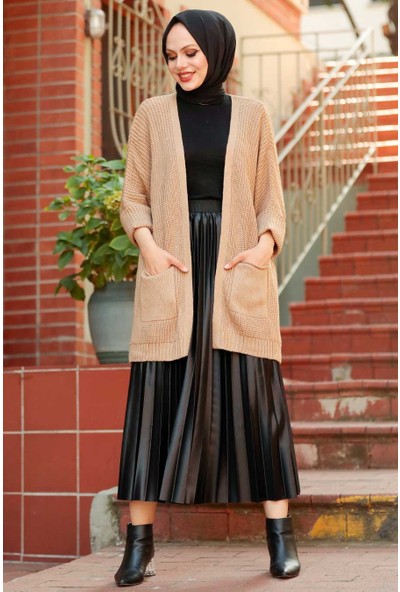 Neva Style - Cepli Bisküvi Tesettür Triko Hırka 7904BS Neva Style - Cepli Bisküvi Tesettür Triko Hırka 7904BS