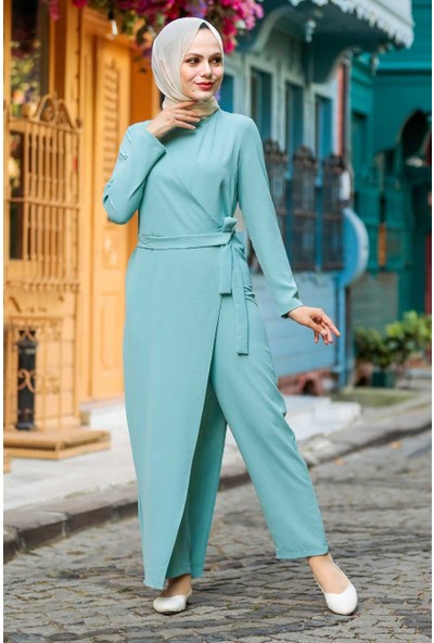 Neva Style - Asimetrik Kesim Mint Tesettür Tulum 91080MINT Neva Style - Asimetrik Kesim Mint Tesettür Tulum 91080MINT