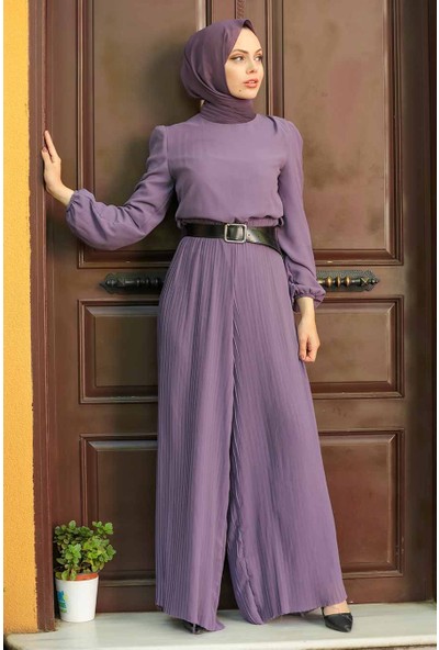 Neva Style - Kemerli Lila Tesettür Tulum 2897LILA Neva Style - Kemerli Lila Tesettür Tulum 2897LILA