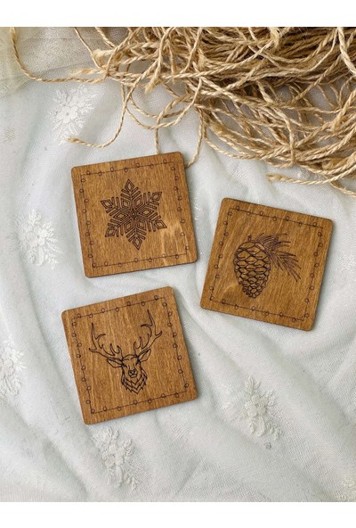 Retrobird 3 Lü Tasarım Bardak Altlığı Seti Kahverengi