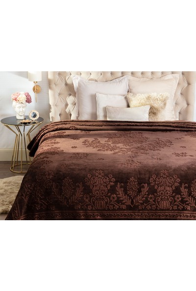 Madame Coco Jardin Fleuri Çift Kişilik Vizon Emboss Battaniye - Kahverengi