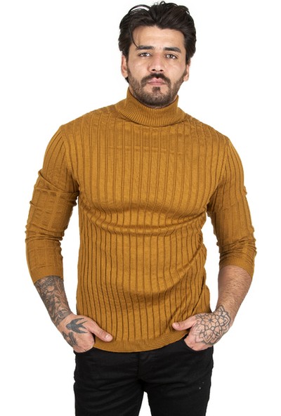 Deepsea Hardal Sarısı Yarım Balıkçı Yaka Çizgili Örme Kazak 2100017 Deepsea Hardal Sarısı Yarım Balıkçı Yaka Çizgili Örme Kazak 2100017